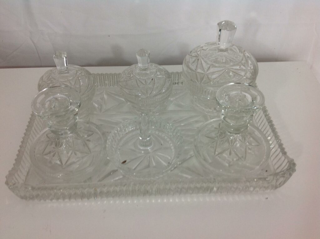 Vintage Clear Glass Dressing Table Set E Reuse