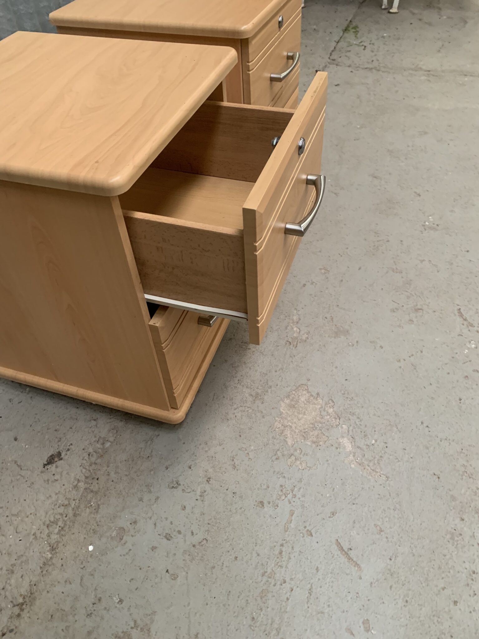 Pair of beech effect bedside drawers/cabinets - E-Reuse